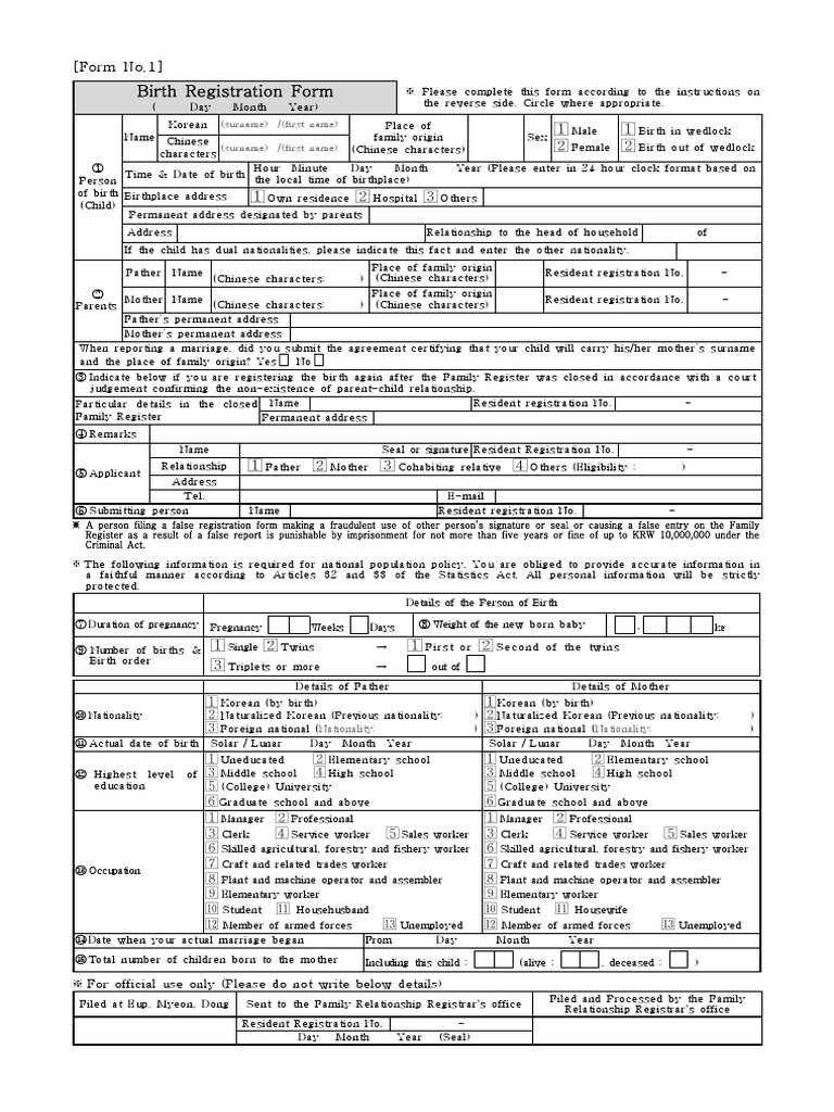 Birth Registration Form | PDF | Birth Certificate | Identity Document