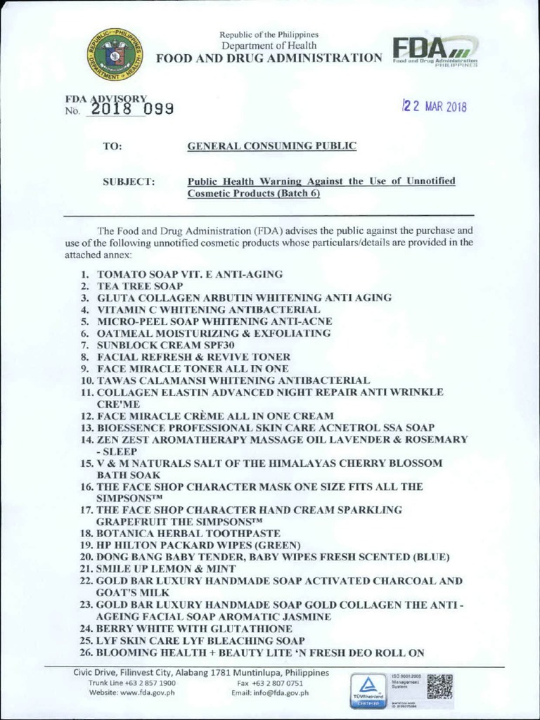 FDA Advisory No. 2018-099 | PDF FDA Advisory No. 2018-099 | PDF