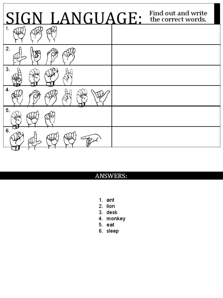 Sign Language Task Sheet | PDF