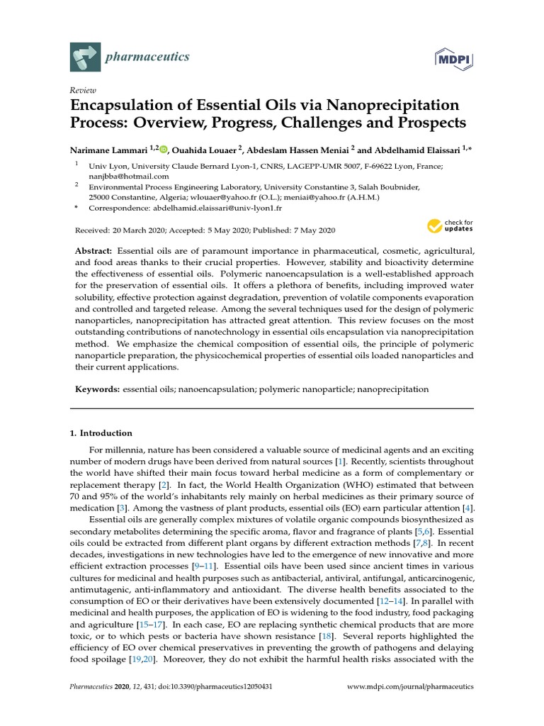 Encapsulation of Essential Oils Via Nanoprecipitation Process: Overview ...