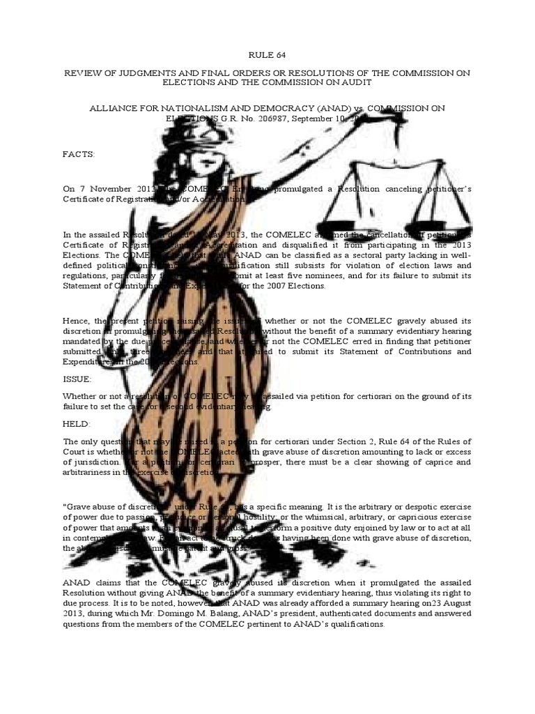 Rule 64: COMELEC Disqualification Case | PDF | Discretion ...