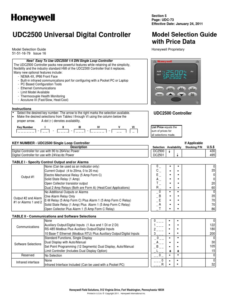 UDC2500 Universal Digital Controller: Model Selection Guide With Price ...