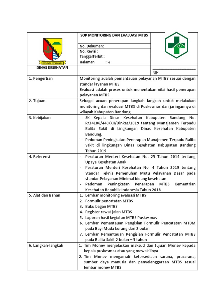 SOP Monev MTBS Kab. Bandung-Fin | PDF