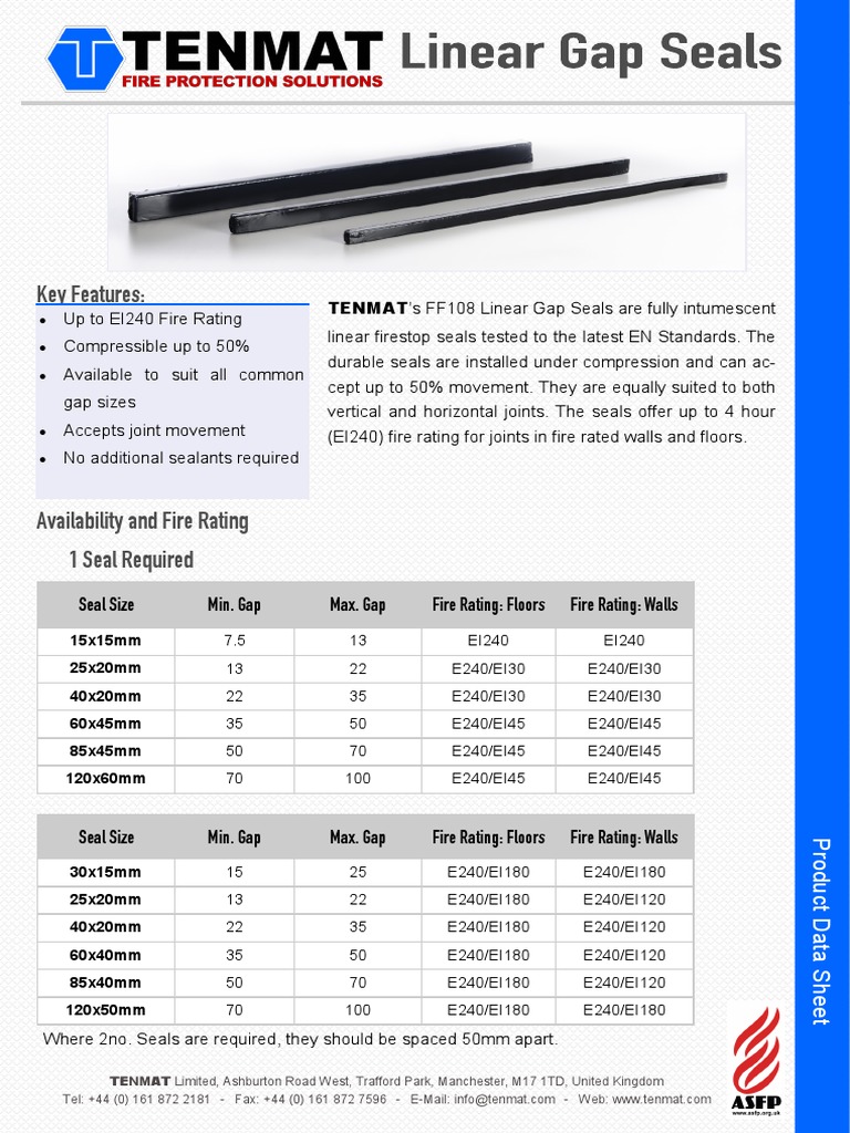 Key Features:: Seal Size Min. Gap Max. Gap Fire Rating: Floors Fire ...