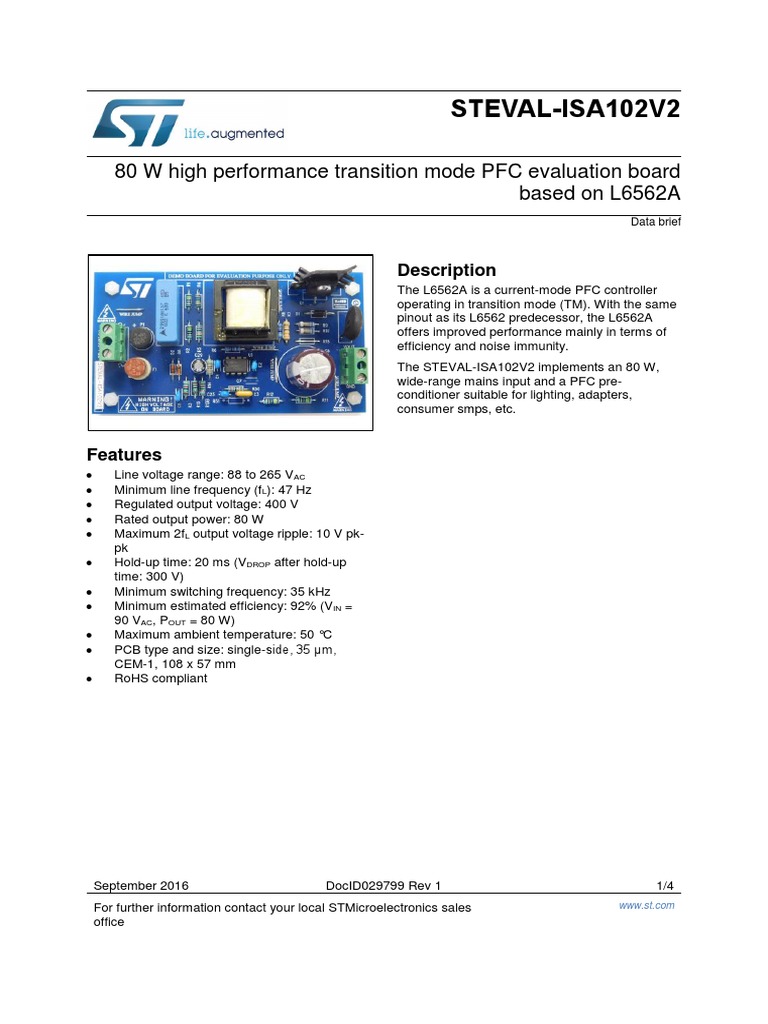 STEVAL-ISA102V2: 80 W High Performance Transition Mode PFC Evaluation ...