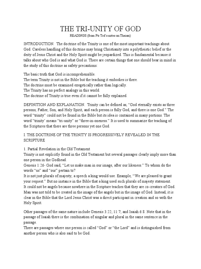 The Tri-Unity of God: READINGS (From PTR Trd's Notes On Theism) | PDF ...