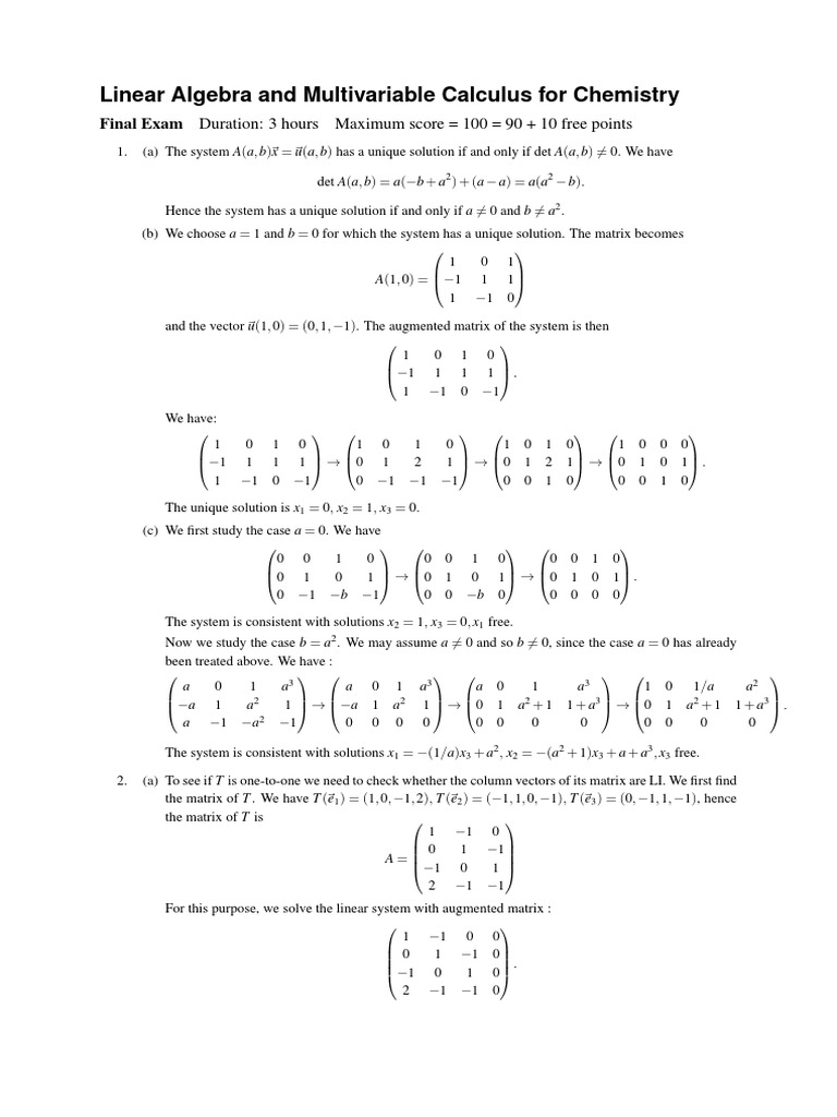 Linear Algebra and Multivariable Calculus For Chemistry | PDF | System Of Linear Equations ...