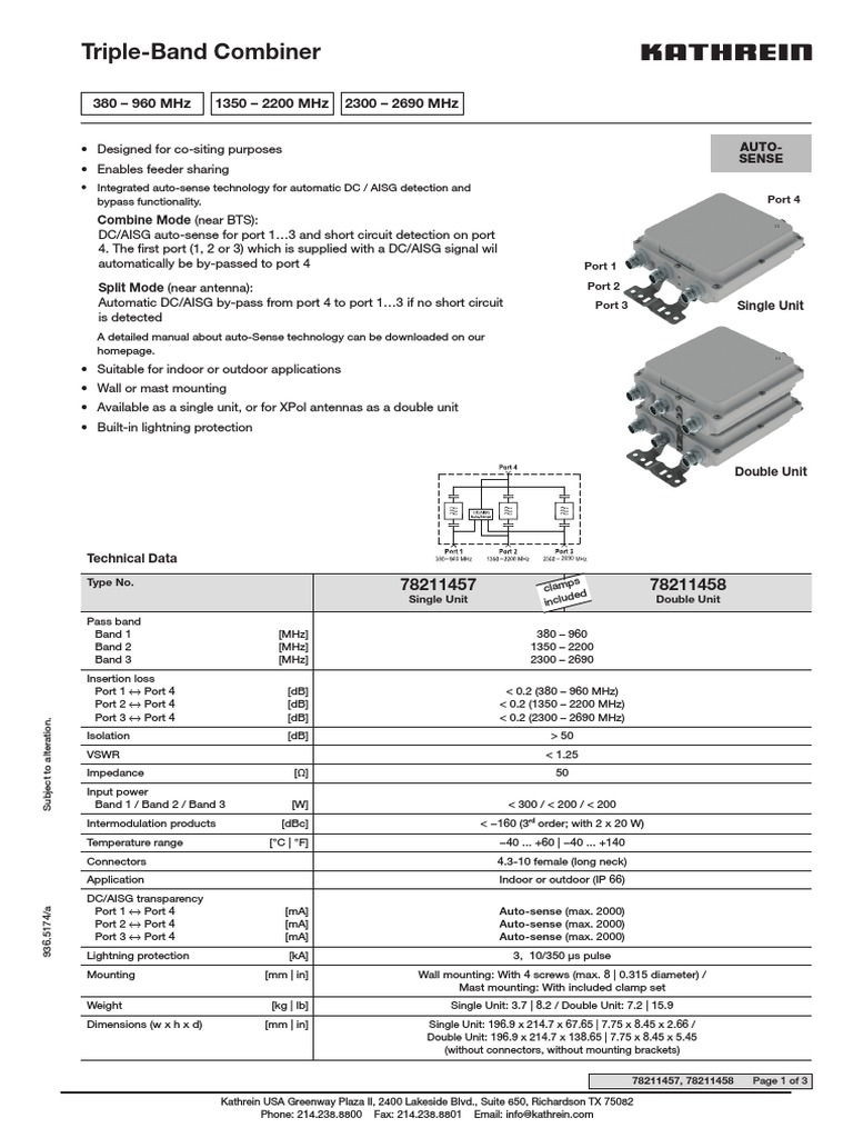 Triple-Band Combiner: 380 - 960 MHZ 1350 - 2200 MHZ 2300 - 2690 MHZ ...