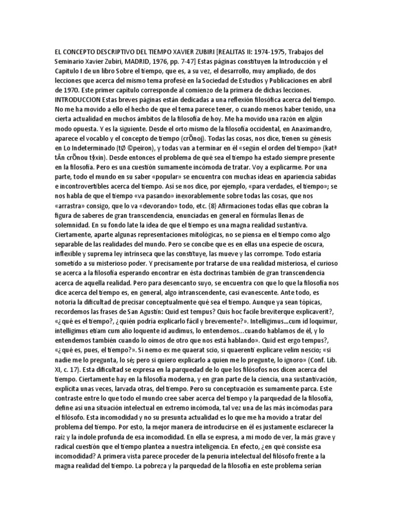 EL CONCEPTO DESCRIPTIVO DEL TIEMPO XAVIER ZUBIRI Joel - XCGD | PDF ...