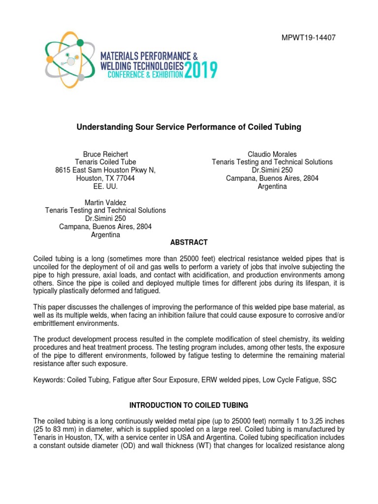 Sour Service Performance in Coiled Tubing | PDF | Pipe (Fluid ...