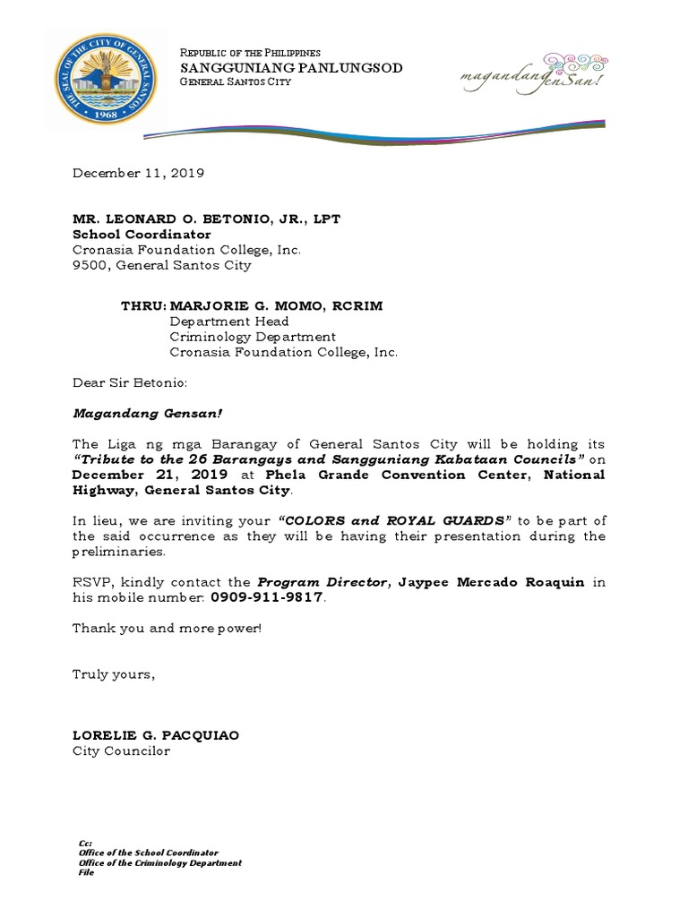 Letter For Colors and Royal Guards | PDF