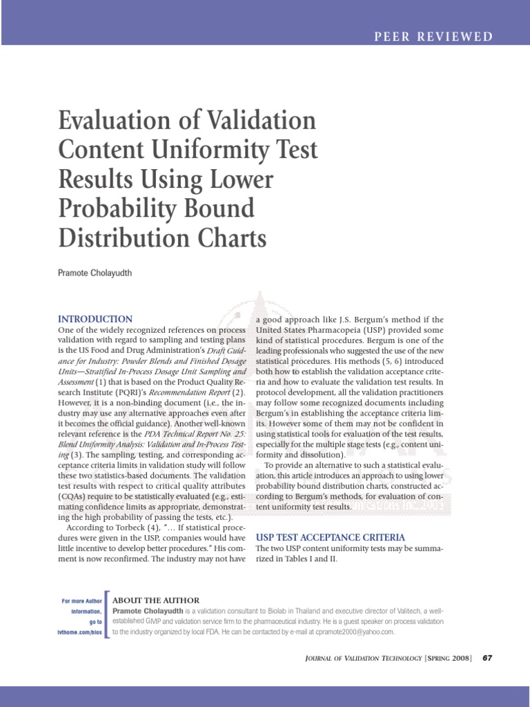 Evaluation of Validation Content Uniformity Test Results Using Lower ...