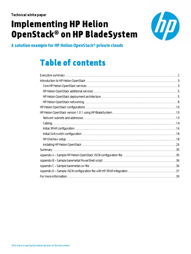 Implementing HP Helion Openstack® On HP Bladesystem | PDF | Open Stack | Cloud Computing