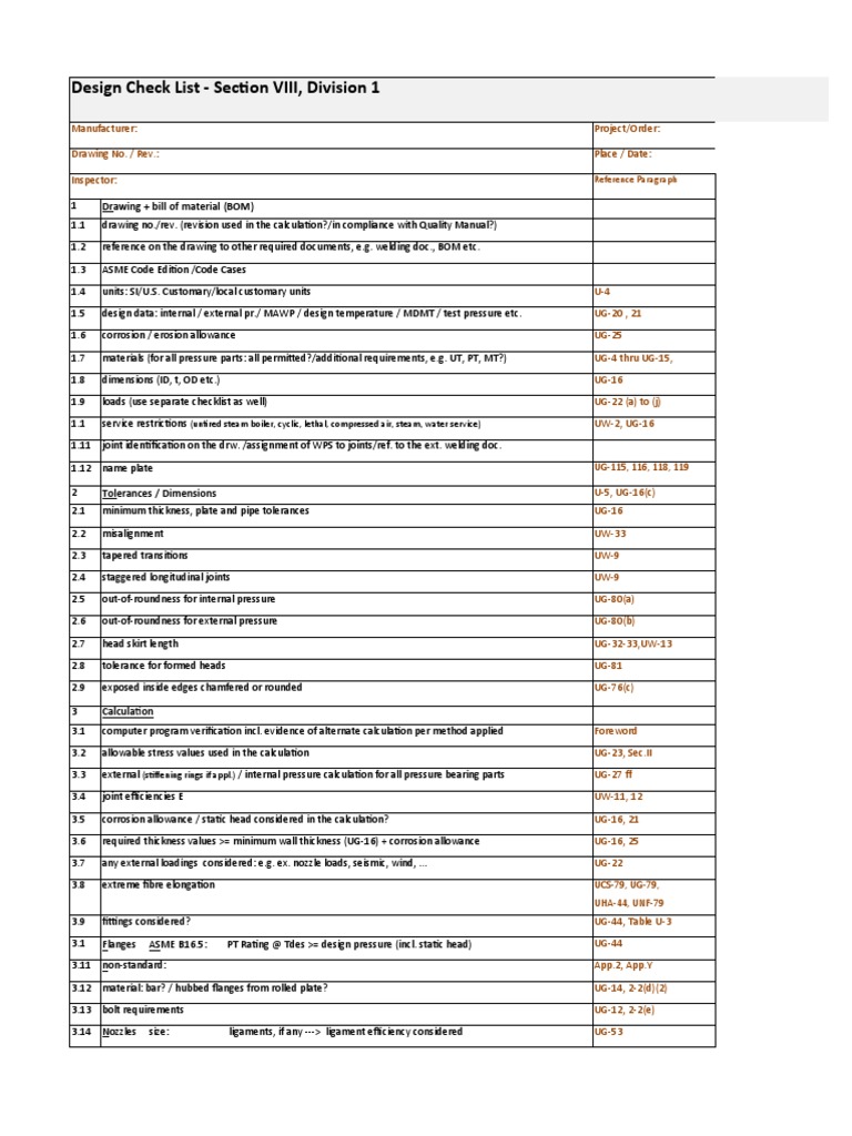 Design Check List Section VIII, Division 1: Drawing + Bill of Material ...