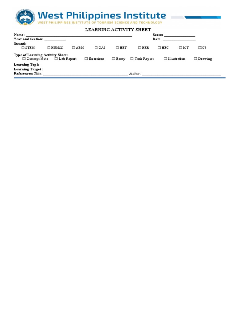 Learning Activity Sheet: Concept Note Lab Report Exercises Essay Task ...