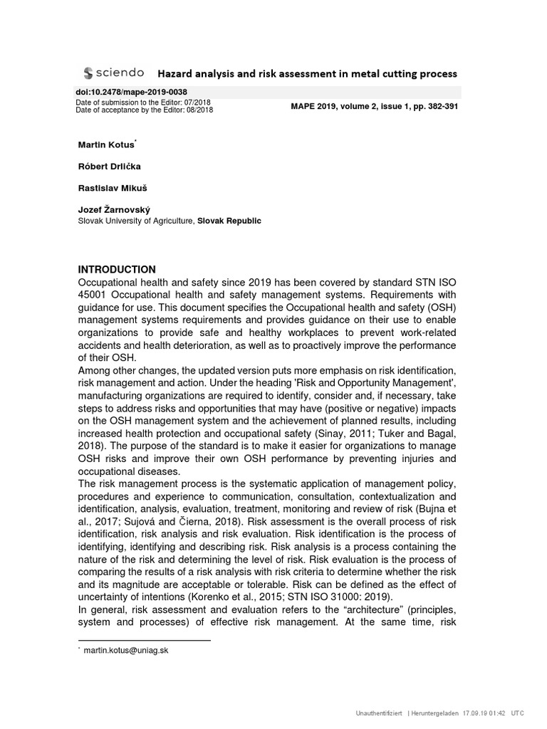 Metal Cutting Risk Assessment Guide | PDF | Occupational Safety And ...