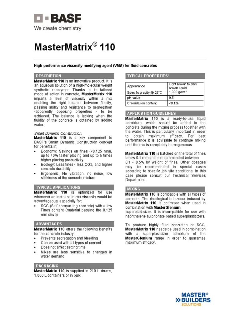 VMA Mastermatrix-110-Tds PDF | PDF | Shelf Life | Viscosity
