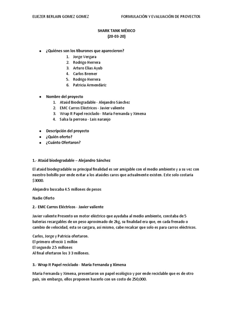 Proyectos Presentados en Shark Tank México | PDF