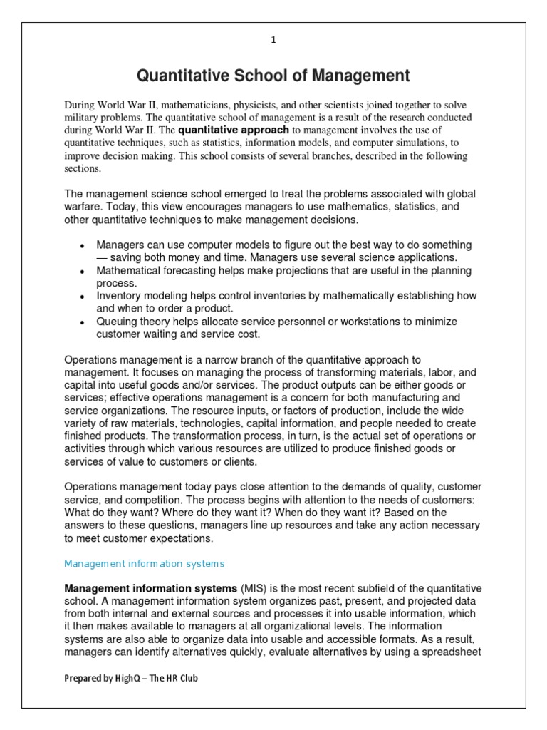 Quantitative School of Management | PDF | Operations Management | System