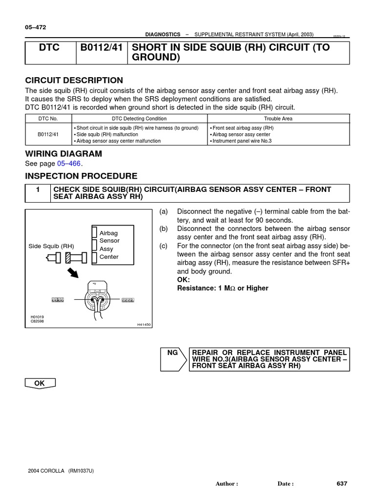 DTC B0112/41 Short in Side Squib (RH) Circuit (To Ground) | PDF ...