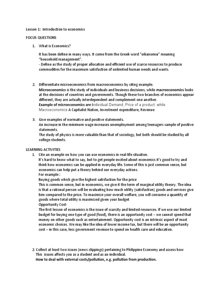 Lesson 1 - Intro To Economics | PDF | Externality | Microeconomics