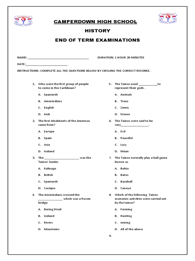 Tainos Worksheet for Grade 4 Students | PDF