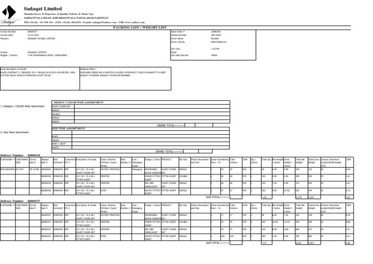 Packing List / Weight List: 1. Designe / COLOR Wise Assortment | PDF ...