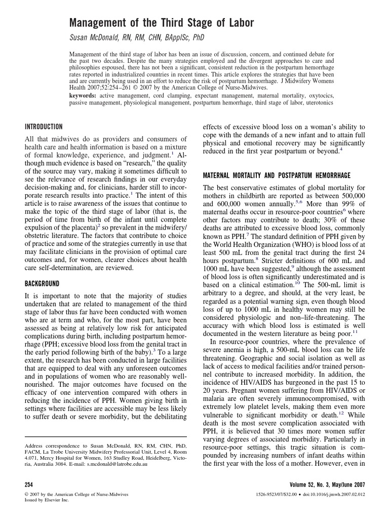 Management of The Third Stage of Labor | PDF | Childbirth | Medicine