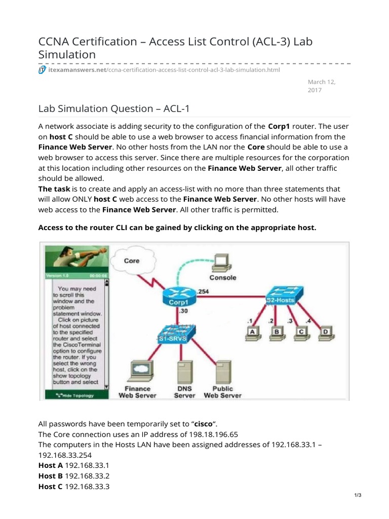 CCNA ACL Lab for Network Security | PDF | Ip Address | World Wide Web