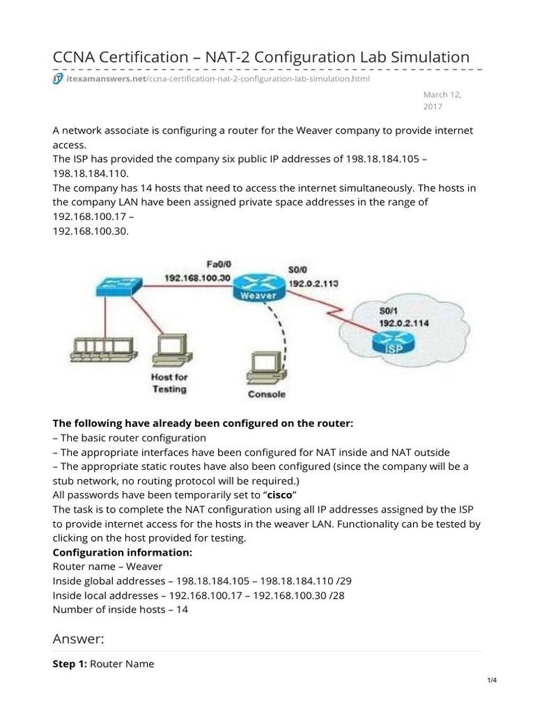CCNA Certification NAT-2 Configuration Lab Simulation | PDF
