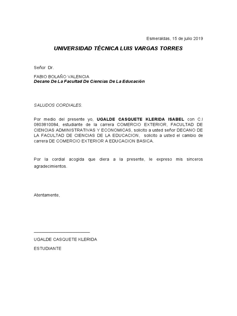 SOLICITUD de Cambio de Carrera | PDF SOLICITUD de Cambio de Carrera | PDF