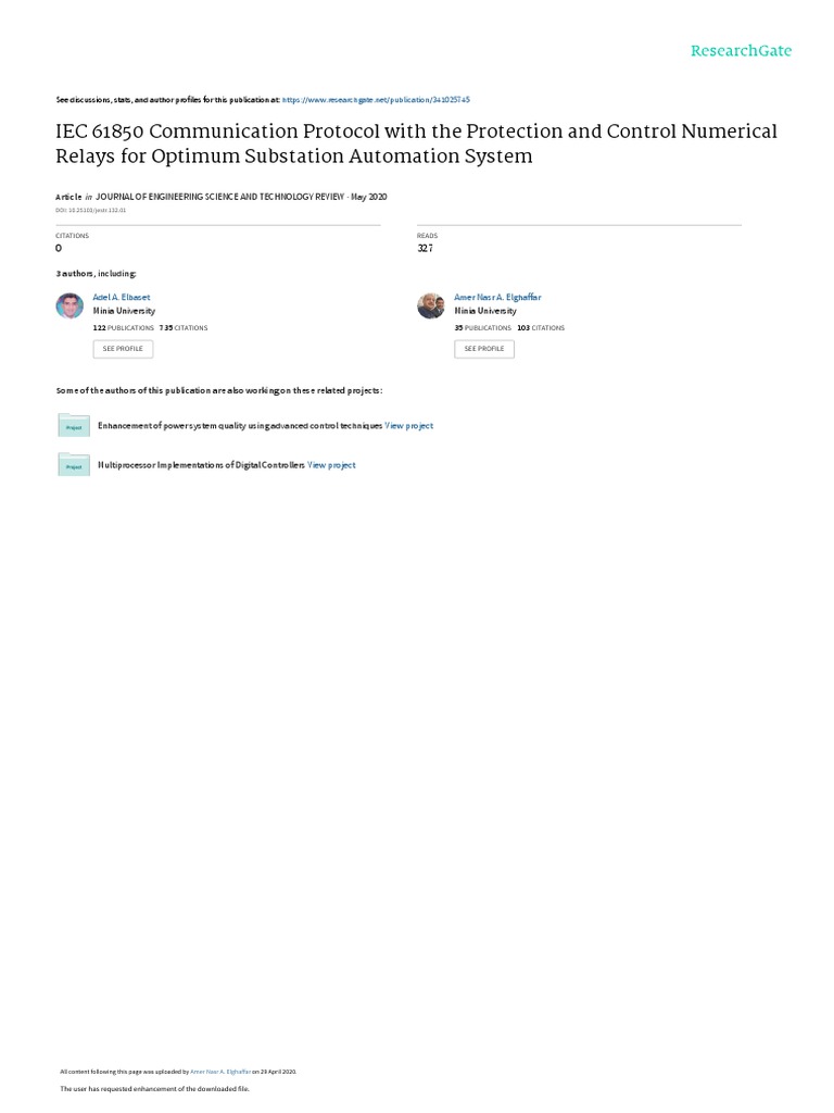IEC 61850 Communication Protocol With The Protection and Control Numerical Relays For Optimum ...