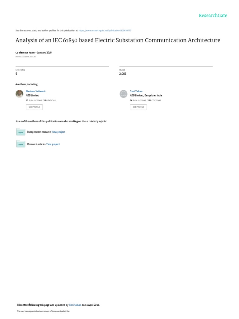 Analysis Of An Iec 61850 Based Electric Substation Communication Architecture Pdf Electrical