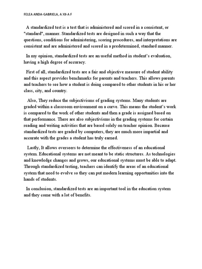 The Benefits of Standardized Testing: An Objective Measure of Student ...