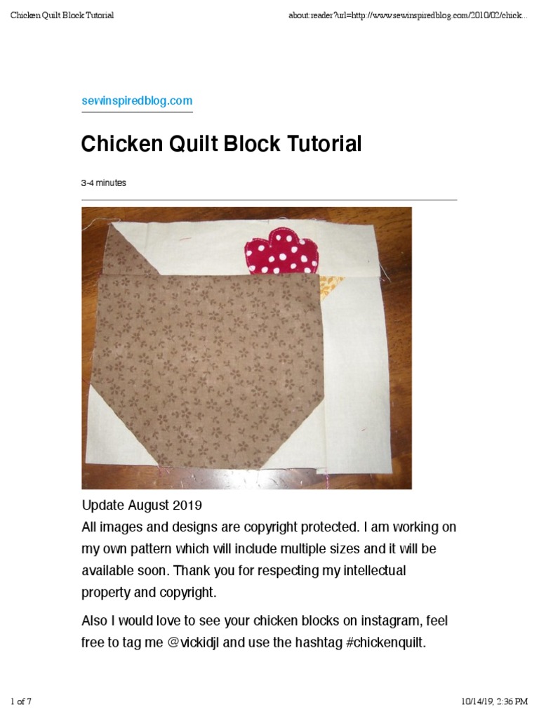 Chicken Quilt Block Tutorial | PDF | Seam (Sewing) | Quilt
