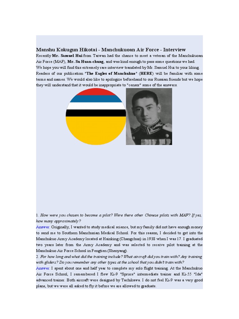 Manchukuo Air Force Veteran Insights | PDF | Mainland China | Boeing B ...