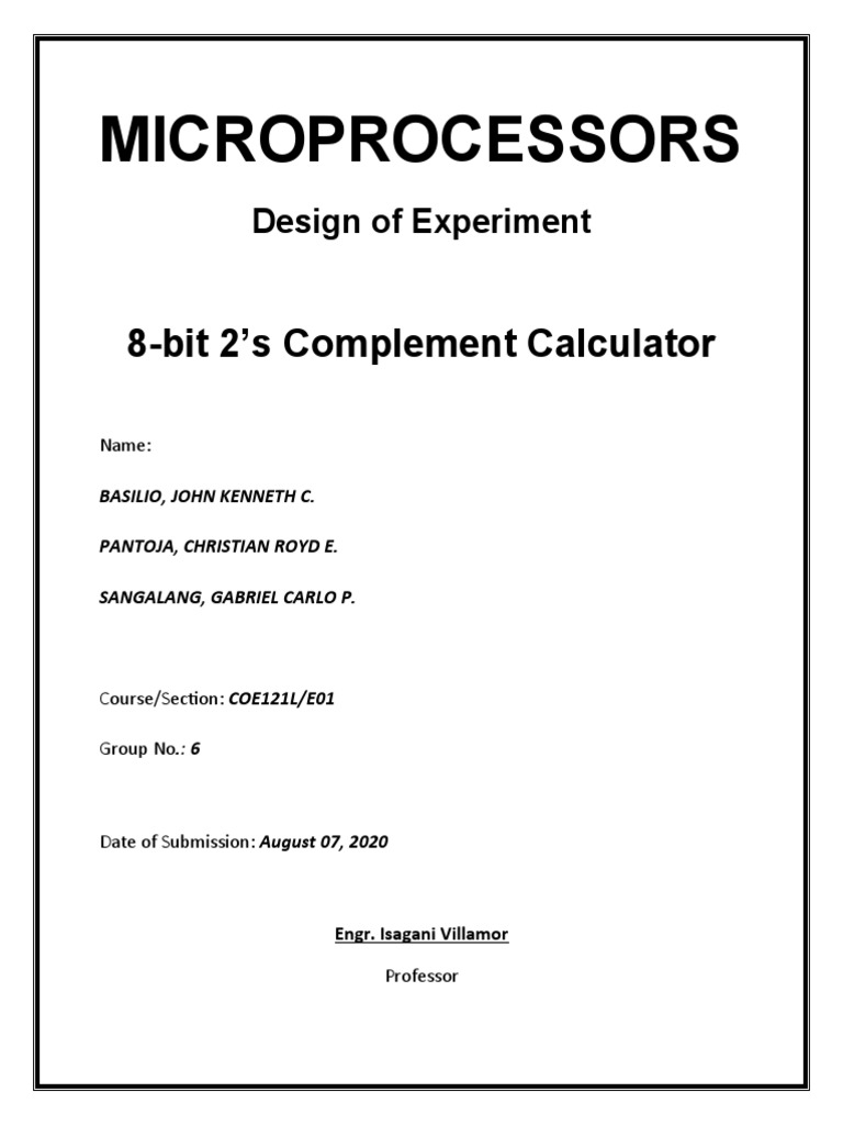 Microprocessors: 8-Bit 2's Complement Calculator | PDF | Computer ...