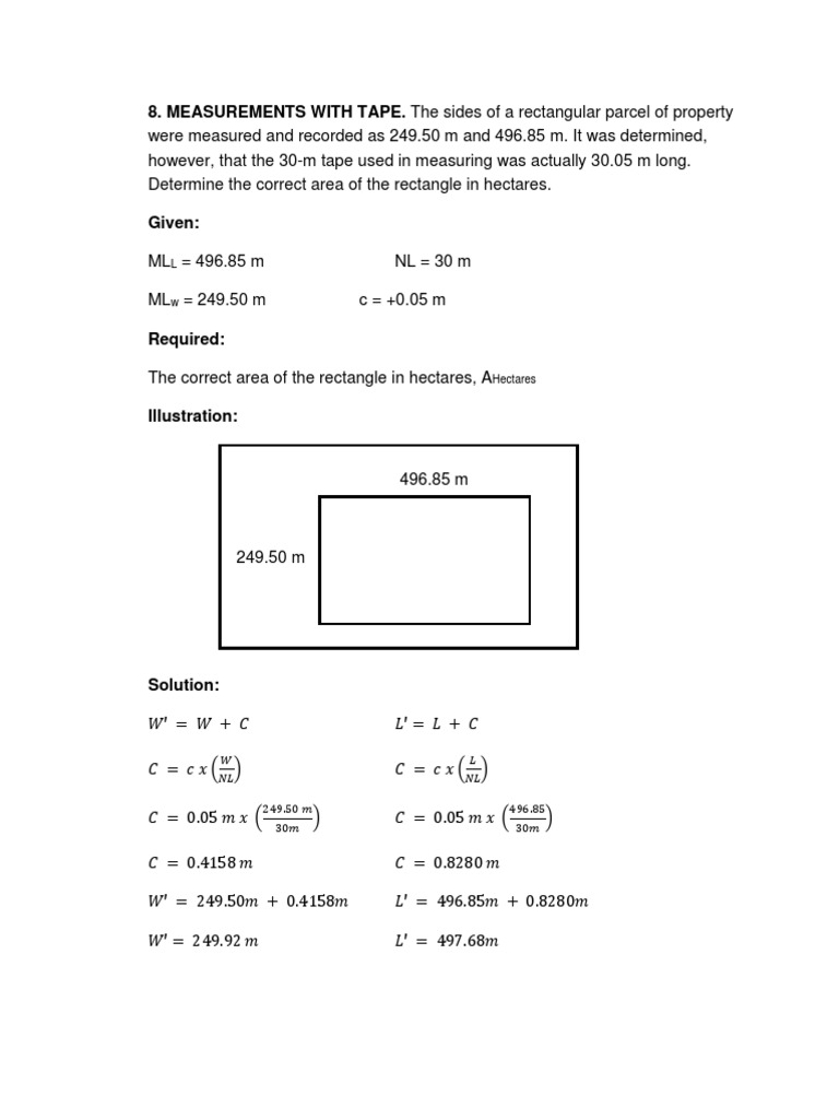 MEASUREMENTS WITH TAPE. The Sides of A Rectangular Parcel of Property | PDF