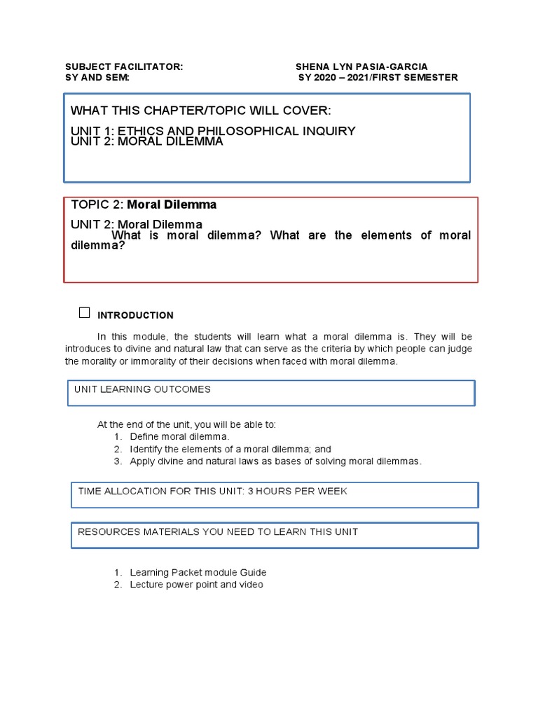 Unit Module 2 - Moral Dilemma | PDF | Morality | Thomas Aquinas