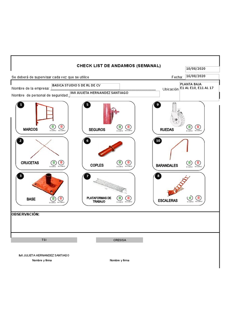 Check List Andamios | PDF