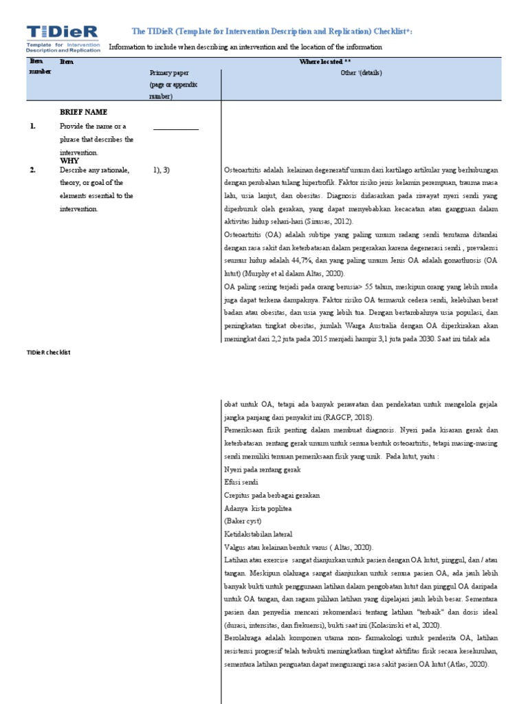 TIDieR-Checklist-Word OA | PDF | Sains & Matematika