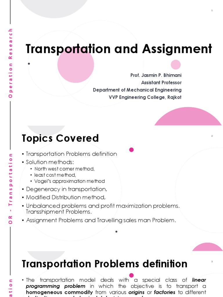 Transportation and Assignment | PDF | Mathematical Optimization | Algorithms