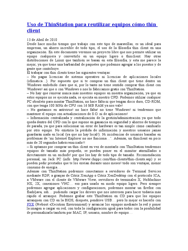 Uso de ThinStation para Reutilizar Equipos Cómo Thin Client | PDF ...