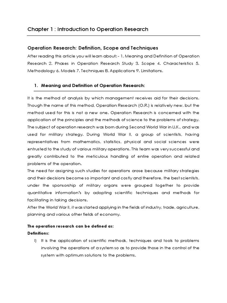 Chapter 1. Operation Research - Note | PDF | Operations Research | Mathematical Optimization