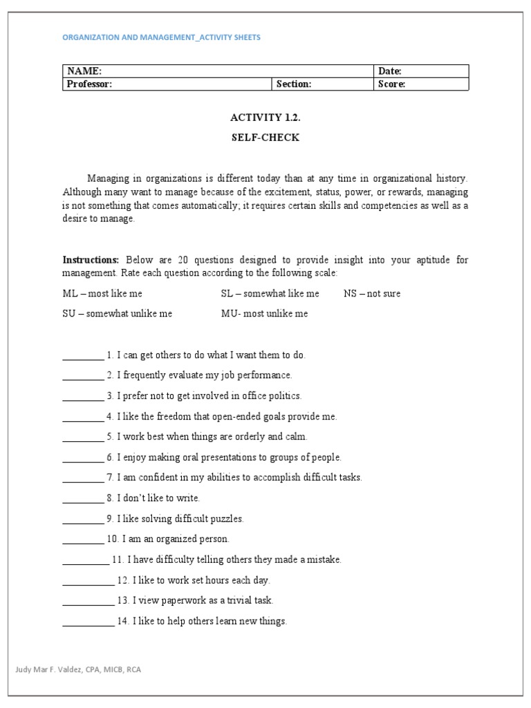 Orgman Q1W2 Unit-1 Activity-Sheets | PDF | Psychology | Applied Psychology
