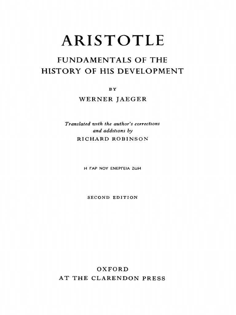 Werner Wilhelm Jaeger - Aristotle - Fundamentals of The History of His ...