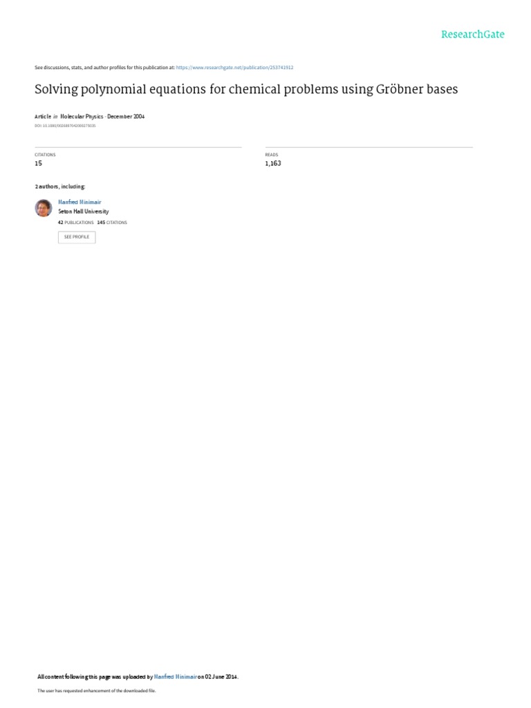 Solving Polynomial Equations For Chemical Problems Using Gröbner Bases | PDF | Polynomial ...