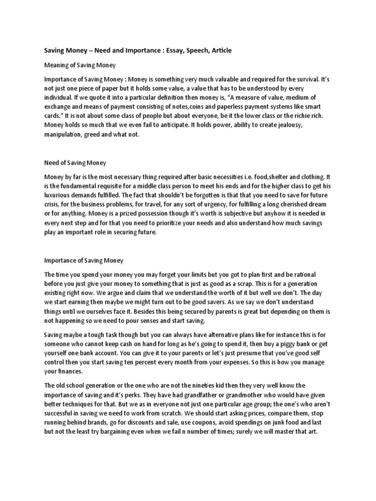 Importance of Saving Money Explained | PDF | Wealth | Money