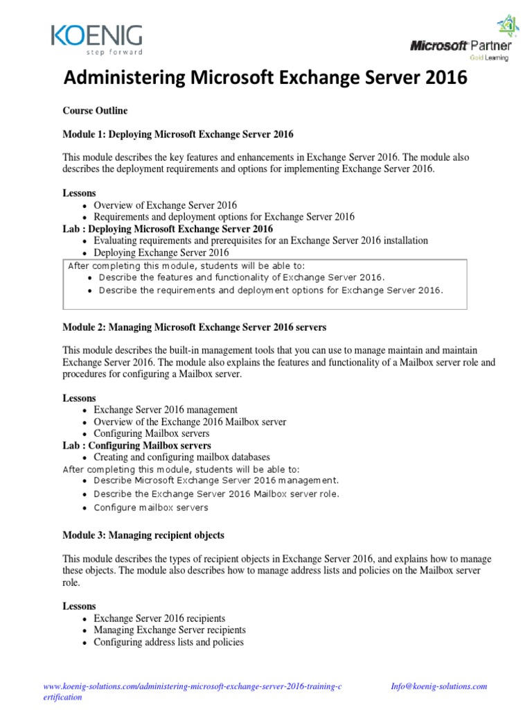 Administering Microsoft Exchange Server 2016: Ertification | PDF ...