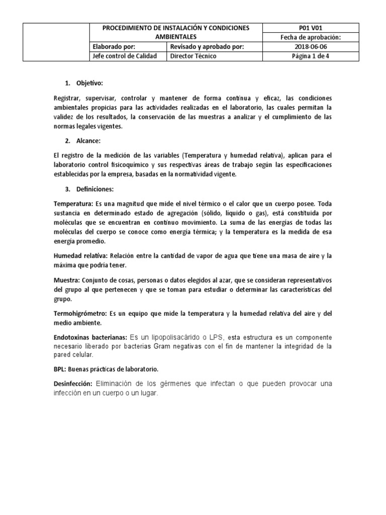 Procedimiento Condiciones Ambientales | PDF | Humedad | Laboratorios
